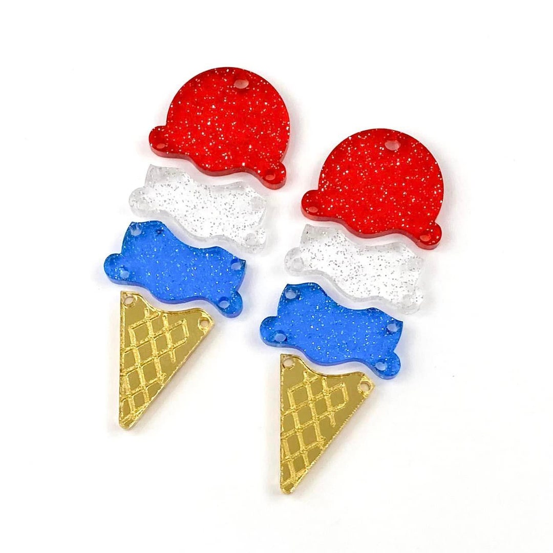 Red, Clear, Blue Glitter Acrylic Ice Cream Cone Dangle Earring Blanks ...