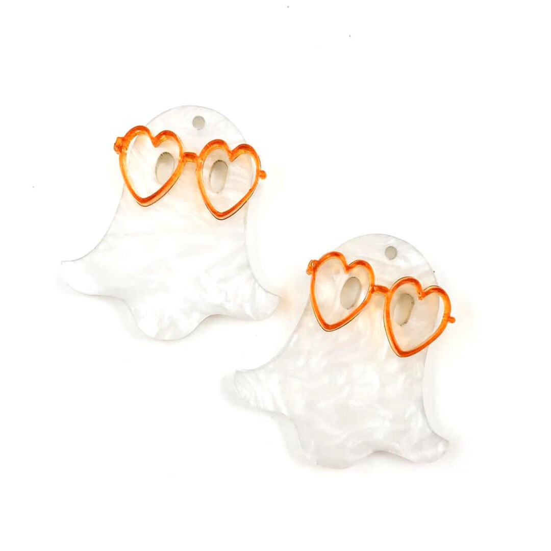 White Swirl Ghost With Orange Mirror Glasses Earring Blanks - Nerdy ...