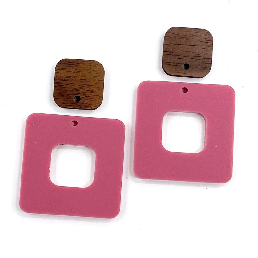 Mulberry Cutout Squares W/ Walnut Wood Square Connector Earring Blanks ...