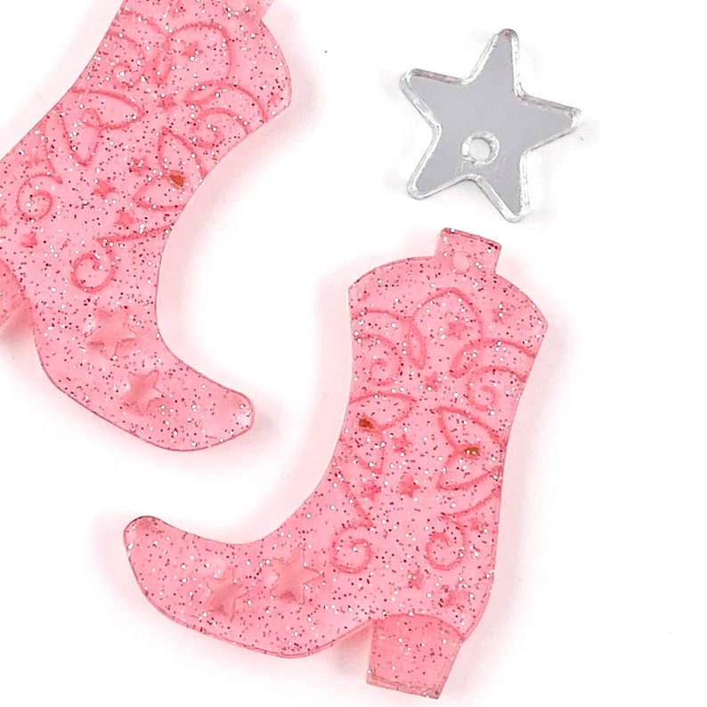 Pink Glitter Star Cowboy Boot Acrylic Earring Blanks - DIY Disco ...