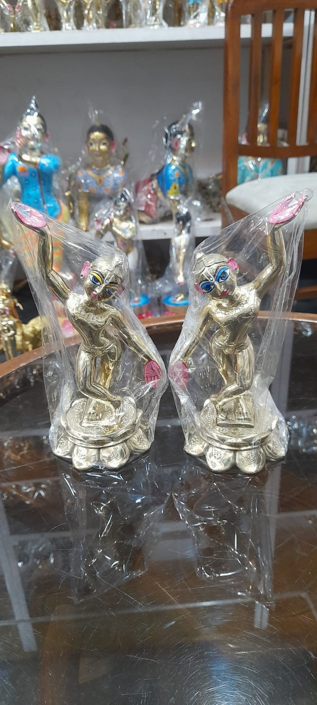 7 Inch /17cm , Pure Brass Hand Painted Nitai Gaur Idol Statue , Both up ...