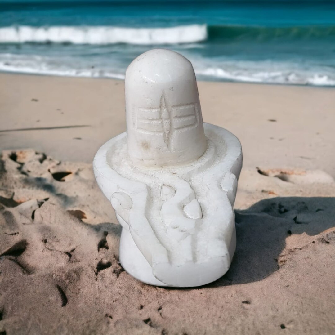 White Marble Shiva Lingam 3inch/8cm Shiv Ling Stone Idol Murti Statue ...