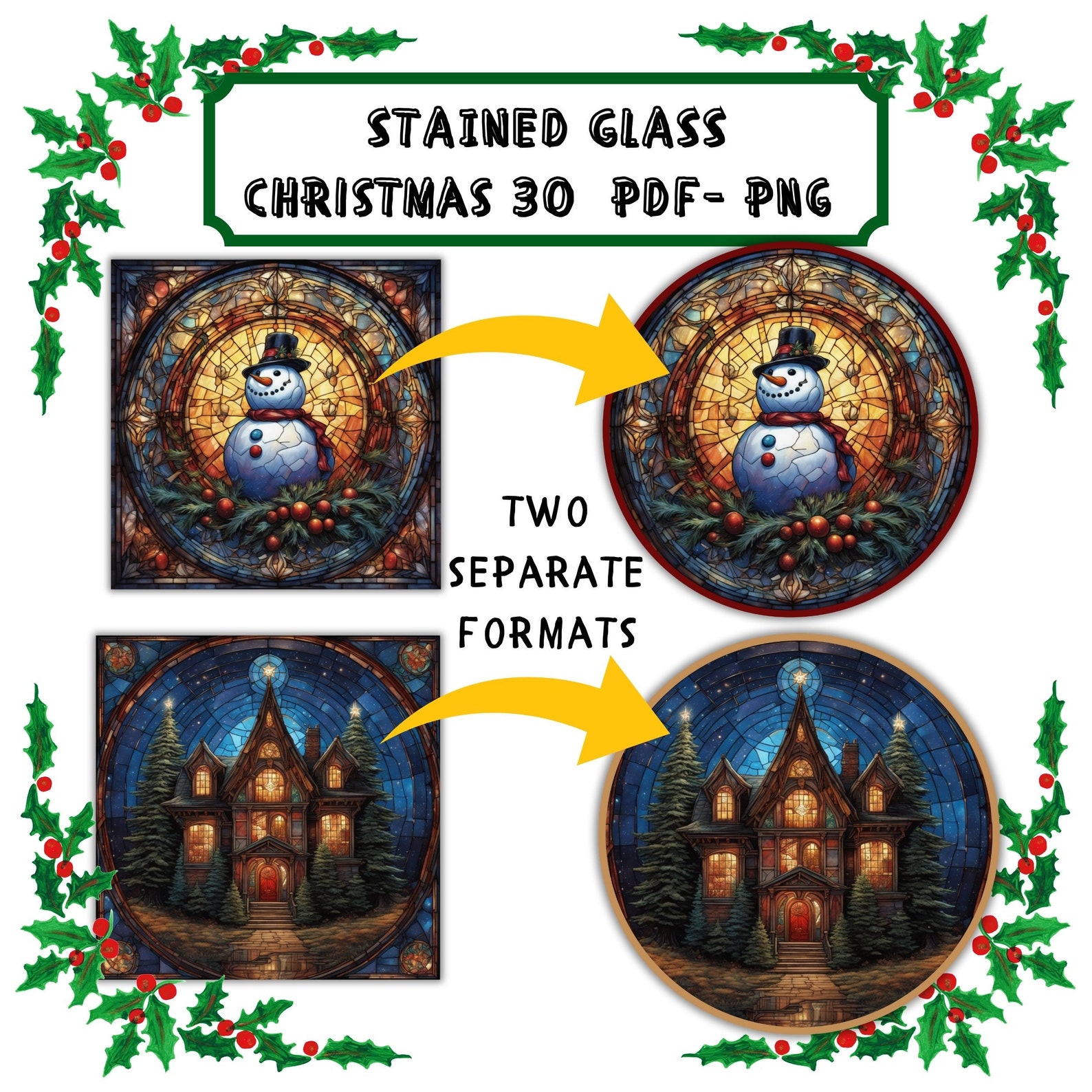 Christmas Stained Glass Printable Download PNG ,christmas Gift Print ...