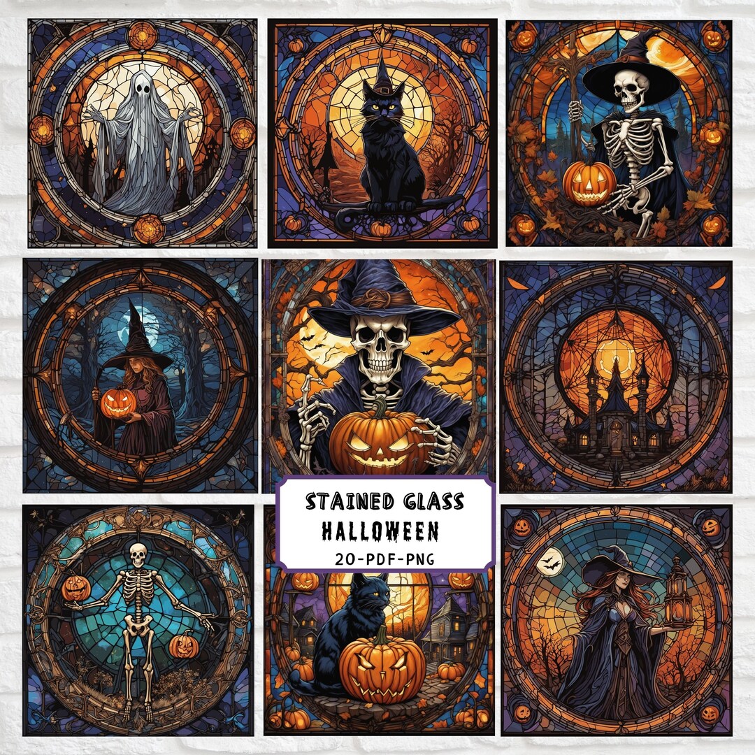 Halloween Stained Glass Printable Pdf -png Download, 20 Desing Pdf ...