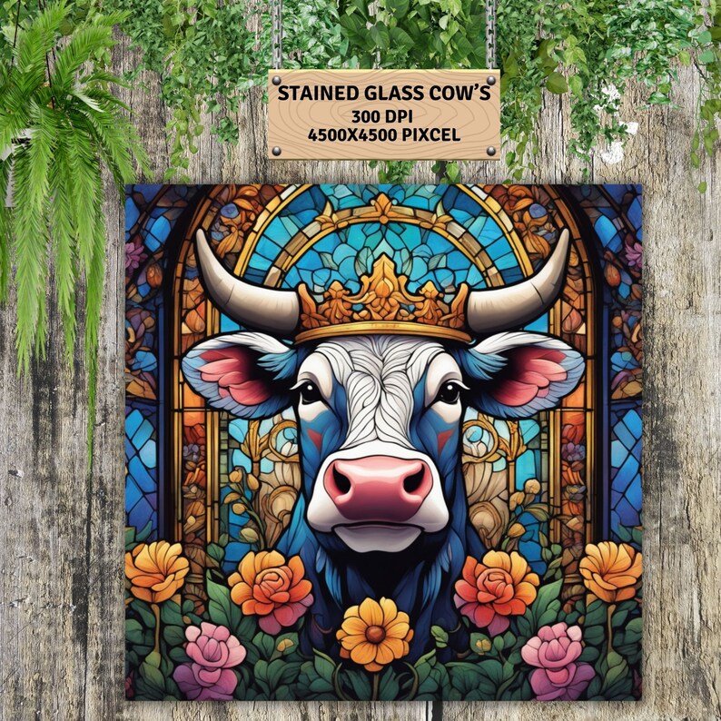 Stained Glass Cow PNG Printable Clipart, 300 Dpı İmages,farm Animals ...