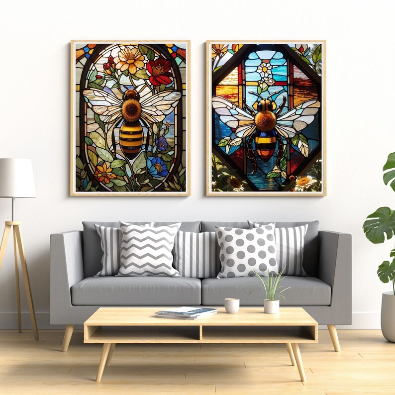 Stained Glass Bee Printable 300 DPI, Digital Download, Stained Glass ...
