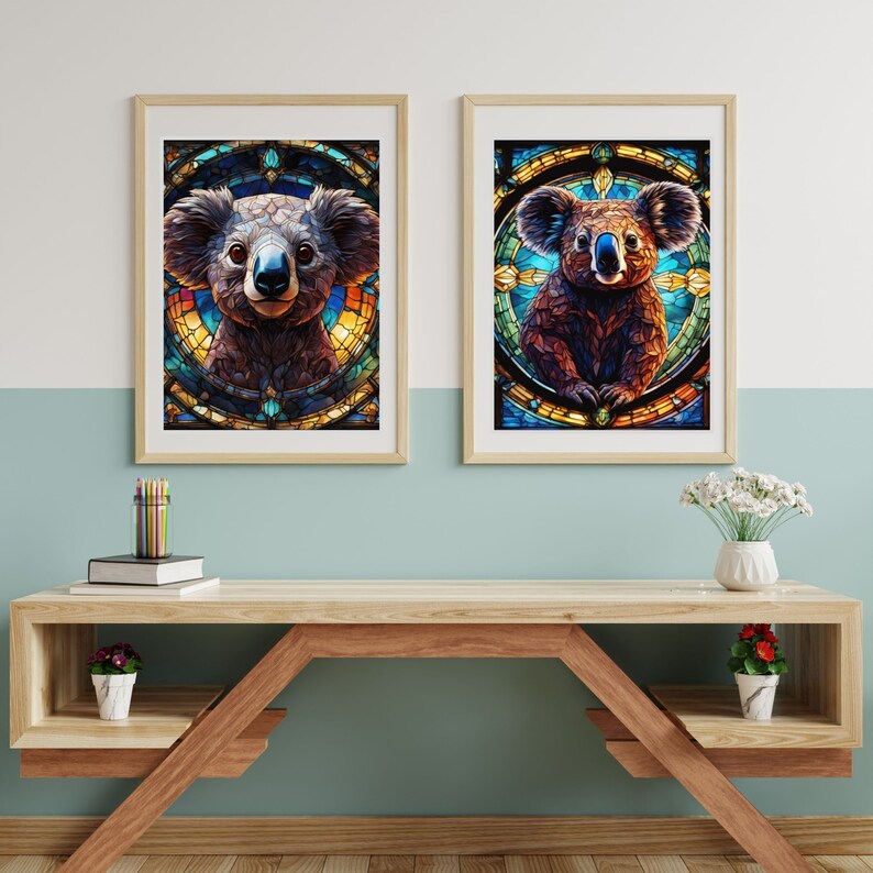 Stained Glass Koala Animal PNG Printable Images, Dıgıtal Download ...