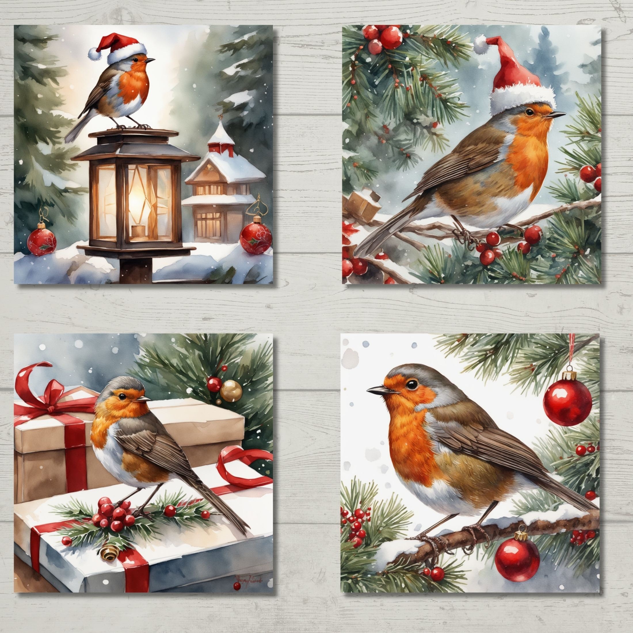 Watercolor Christmas Robins Clipart Printable,digital Download, Birds ...