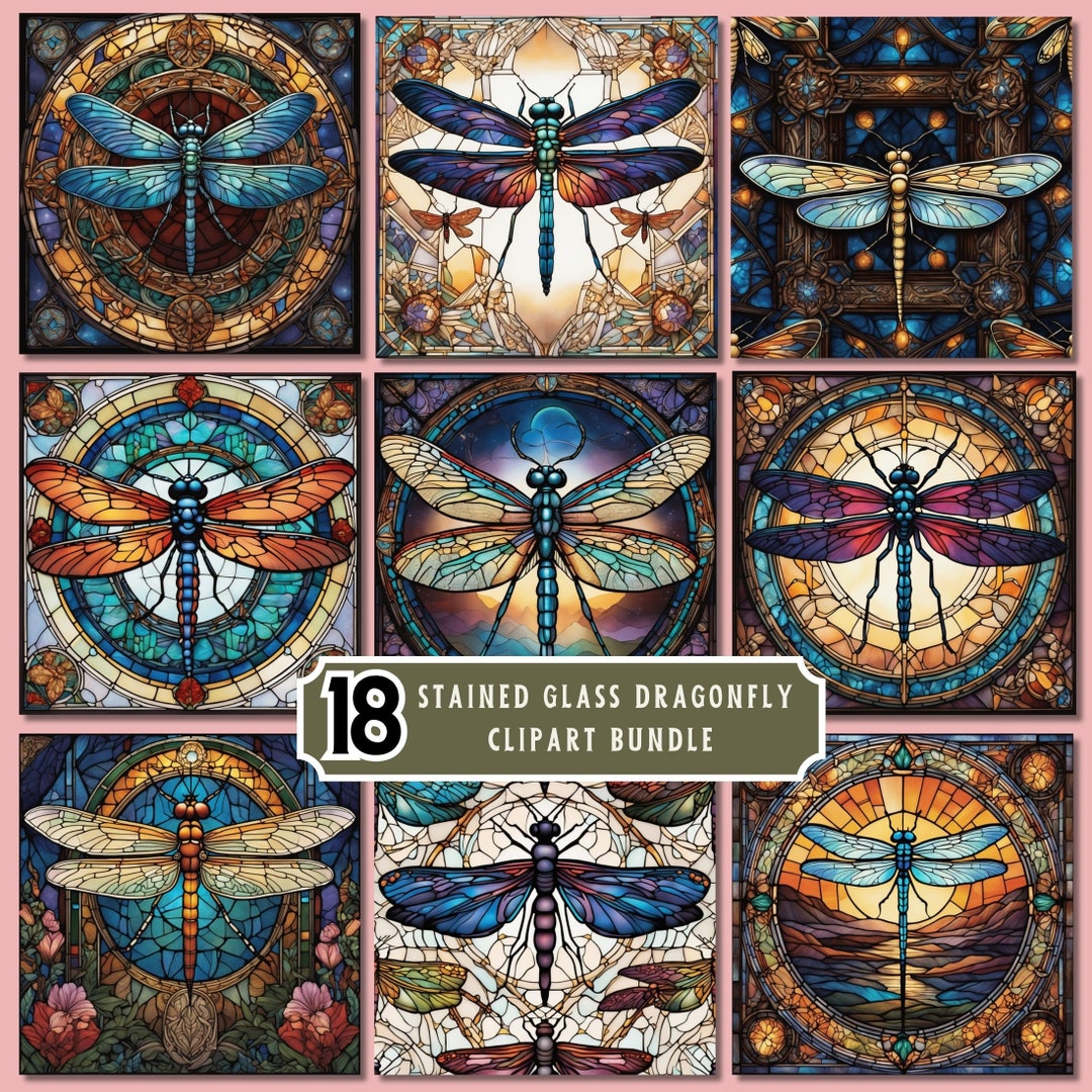 Stained Glass Dragonfly Clipart Png ,digital Printable, Tumbler Wrap ...