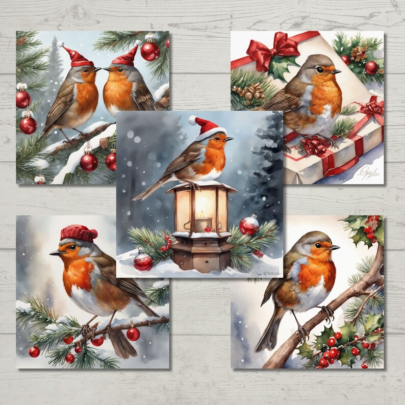 Watercolor Christmas Robins Clipart Printable,digital Download, Birds ...