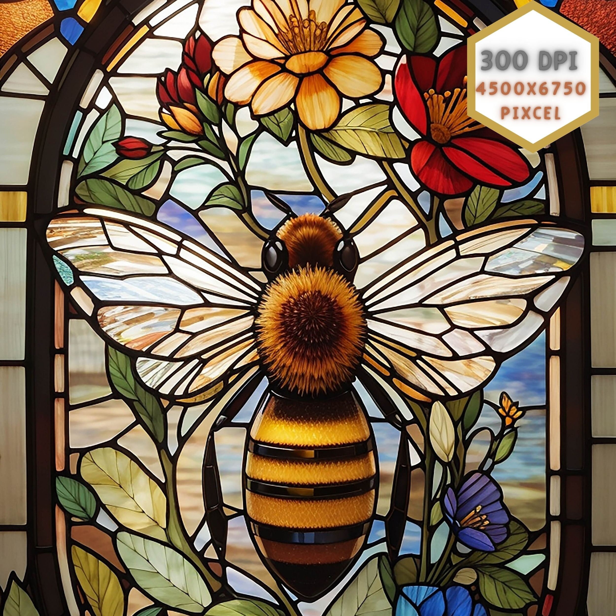 Stained Glass Bee Printable 300 DPI, Digital Download, Stained Glass ...