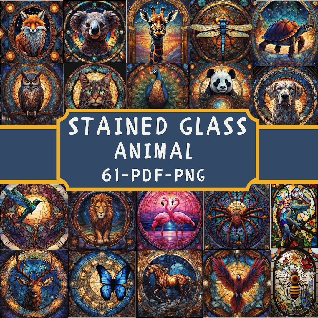 Stained Glass Animal Bundle Clipart Png-pdf Printable, Digital Download ...
