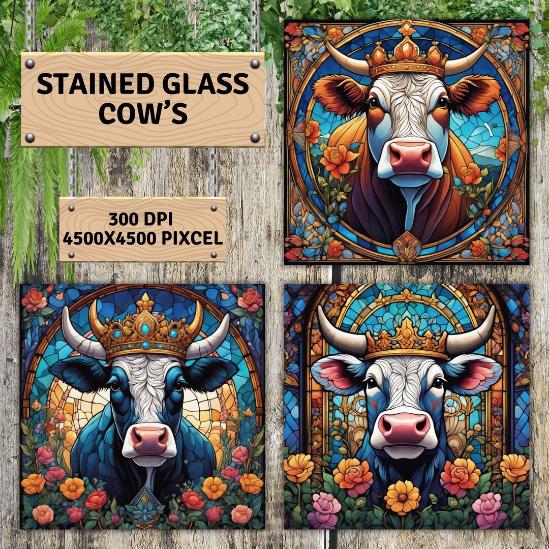 Stained Glass Cow PNG Printable Clipart, 300 Dpı İmages,farm Animals ...