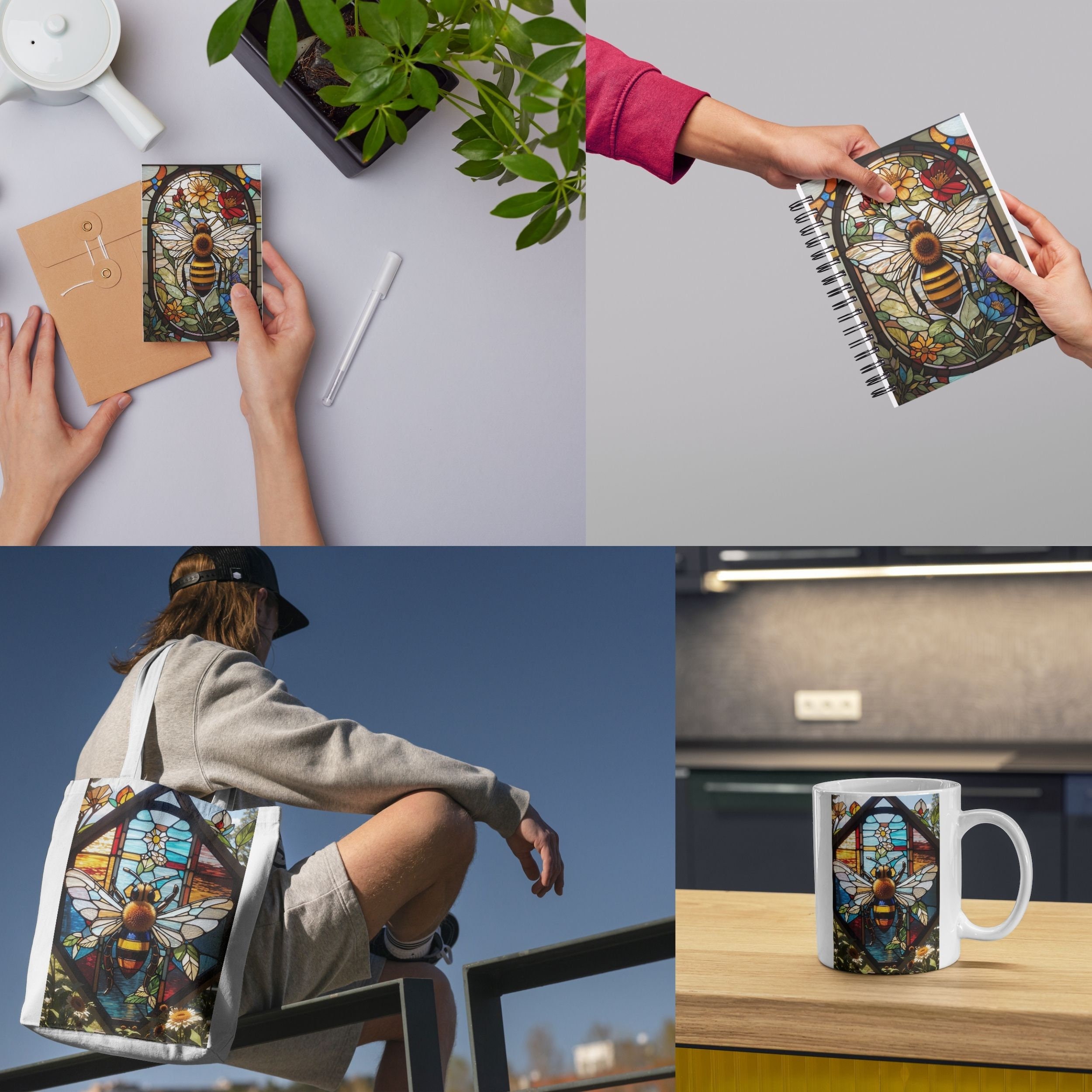 Stained Glass Bee Printable 300 DPI, Digital Download, Stained Glass ...