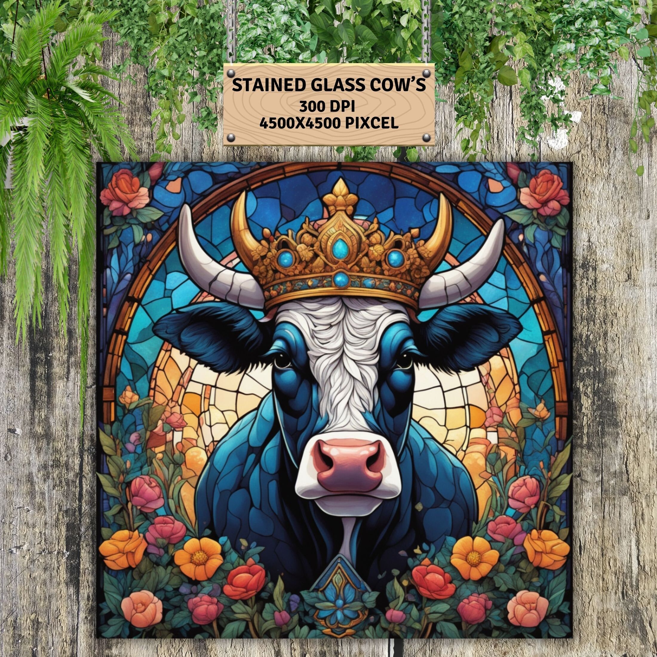 Stained Glass Cow PNG Printable Clipart, 300 Dpı İmages,farm Animals ...