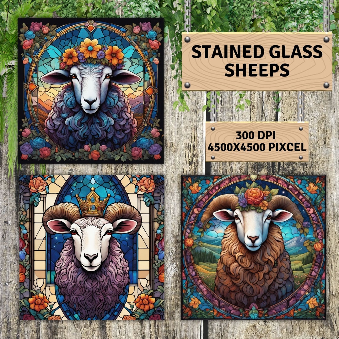 Stained Glass Sheeps Printable Png, Farm Animals, Digital Clipart ...