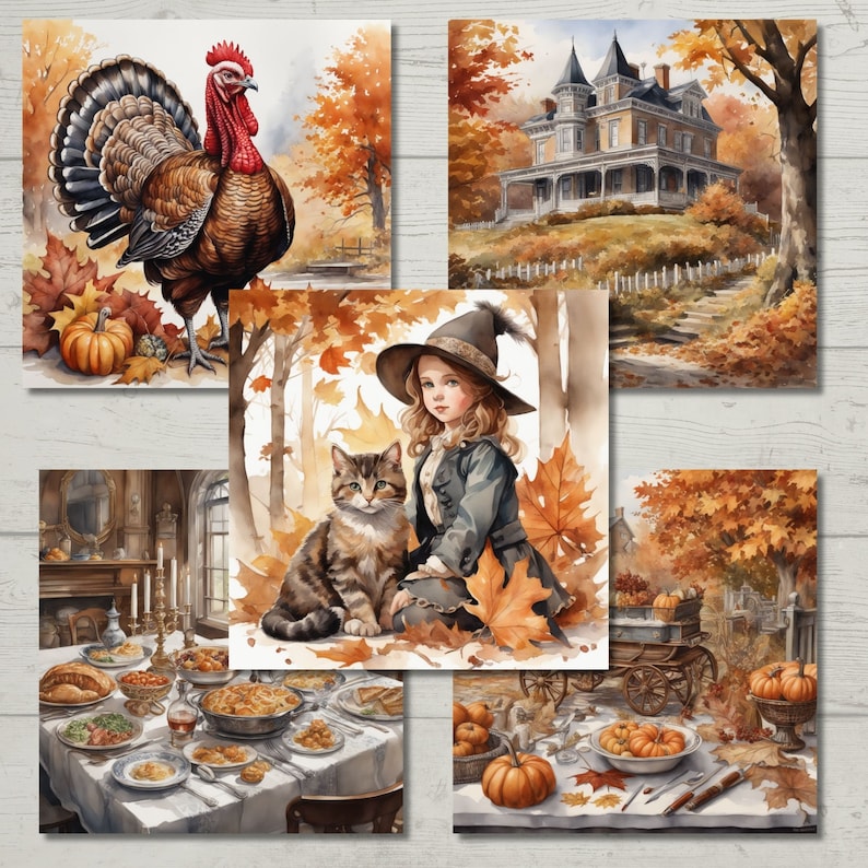 Vintage Thanksgiving Fall Printable Digital Clipart, Autumn ımages ...