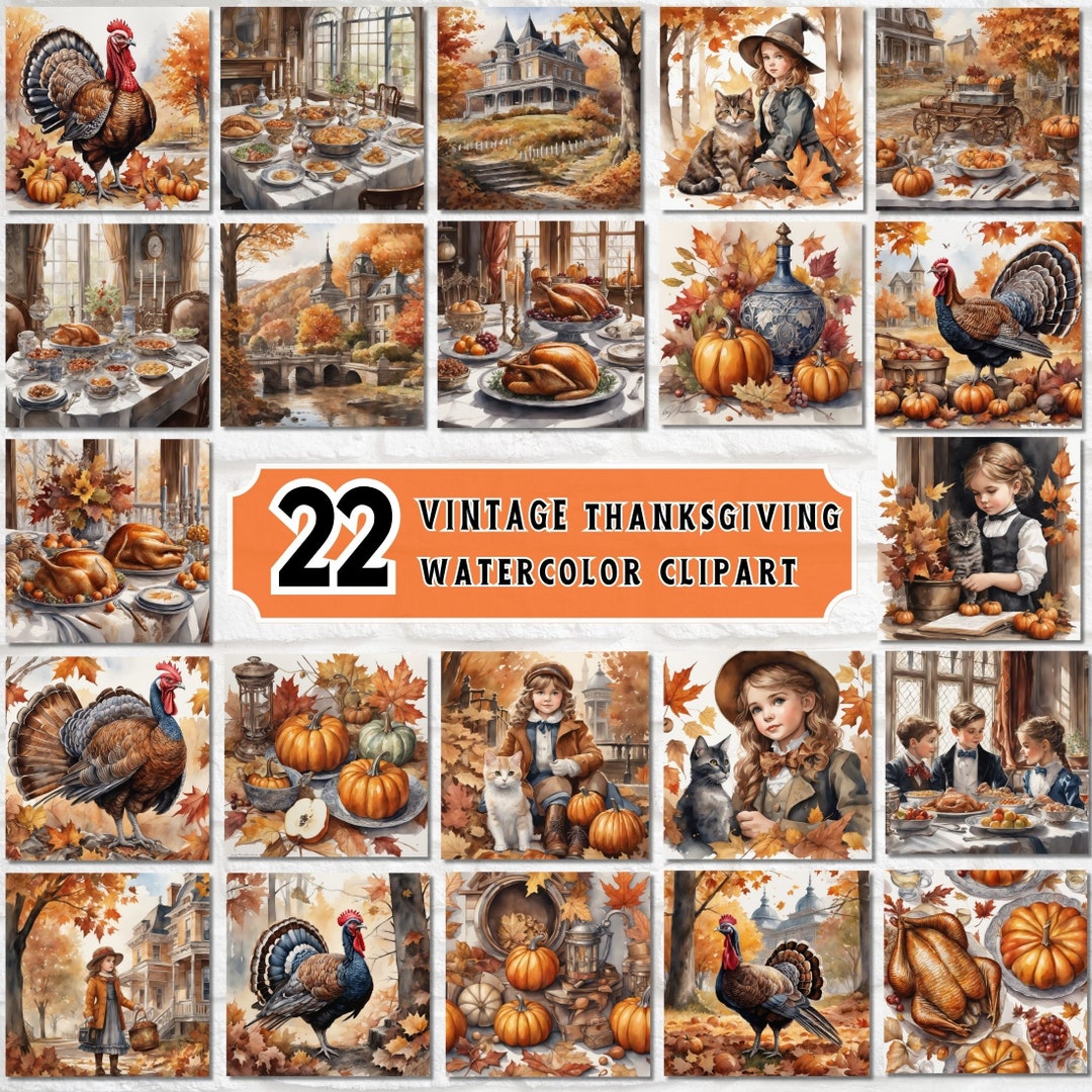 Vintage Thanksgiving Fall Printable Digital Clipart, Autumn ımages ...