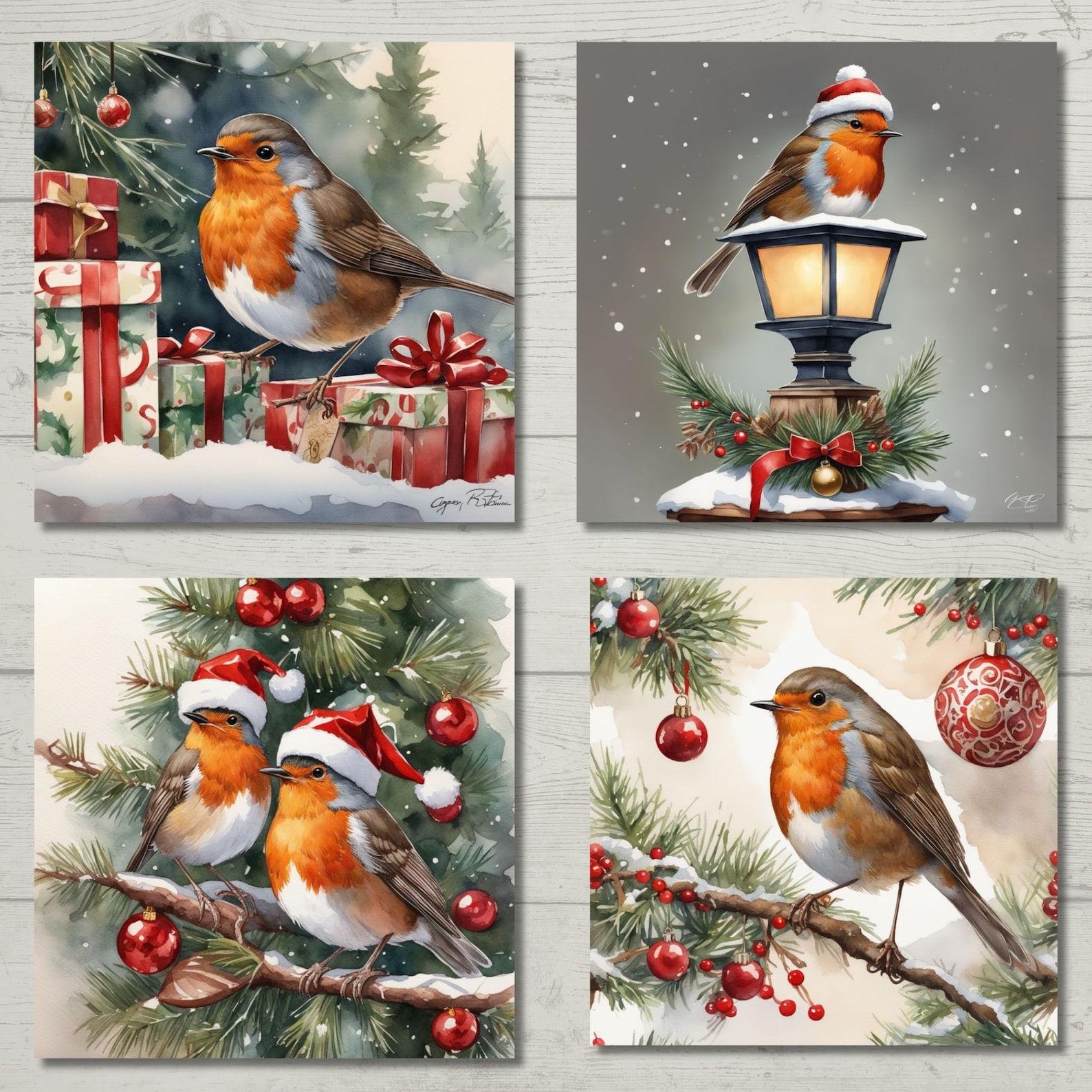 Watercolor Christmas Robins Clipart Printable,digital Download, Birds ...