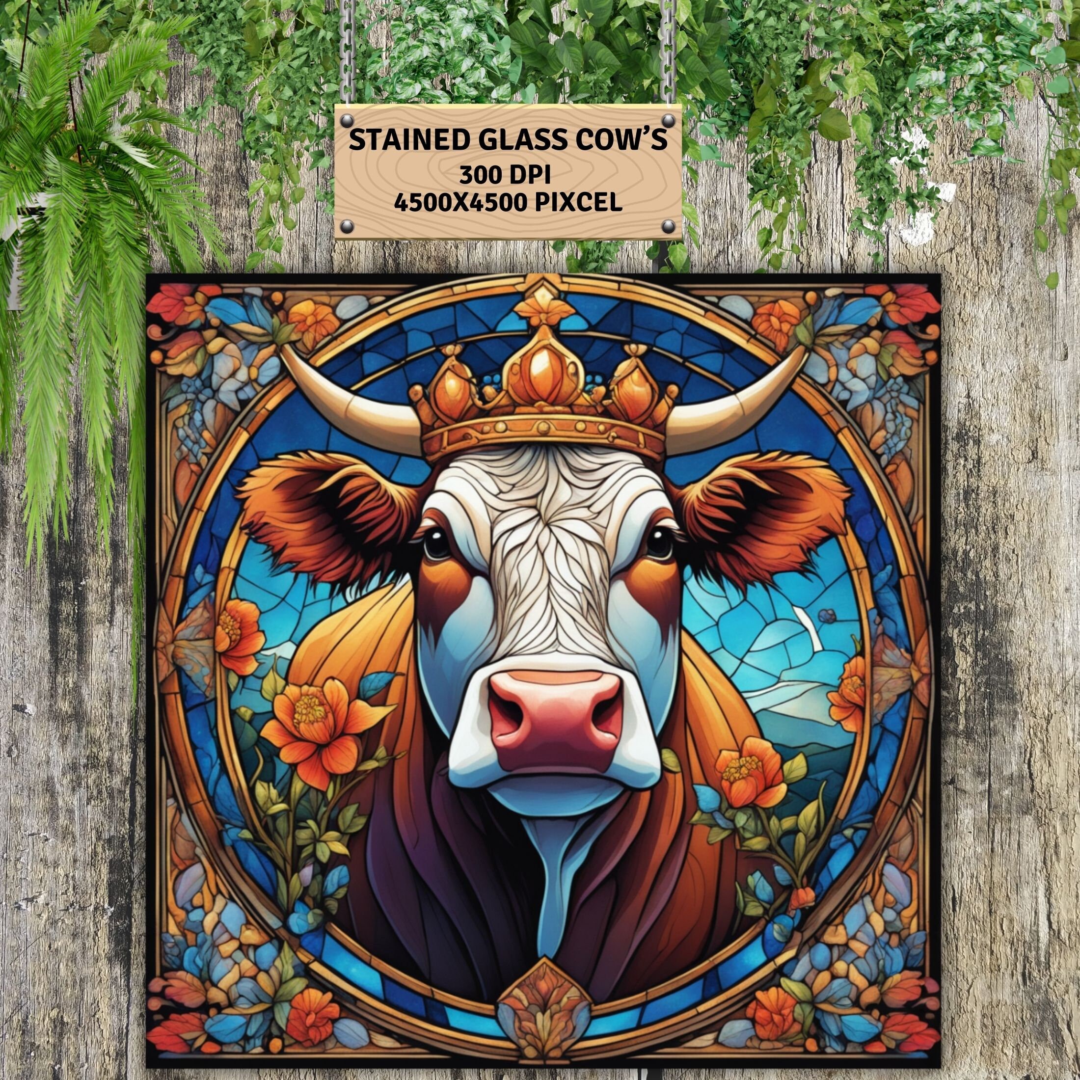 Stained Glass Cow PNG Printable Clipart, 300 Dpı İmages,farm Animals ...