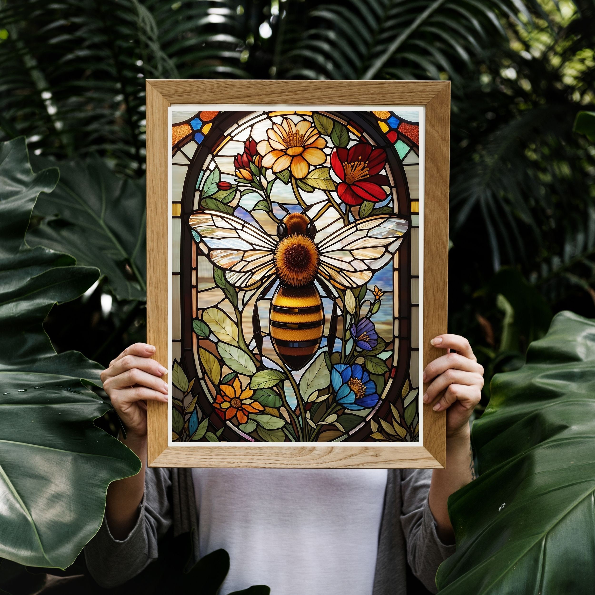 Stained Glass Bee Printable 300 DPI, Digital Download, Stained Glass ...