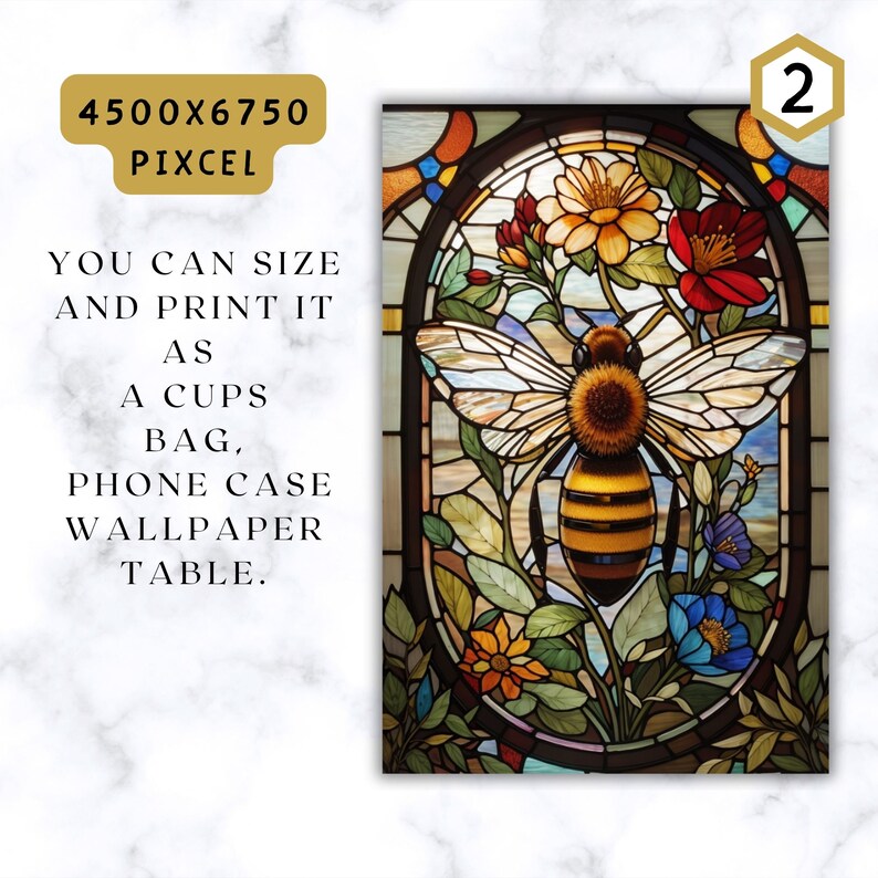 Stained Glass Bee Printable 300 DPI, Digital Download, Stained Glass ...