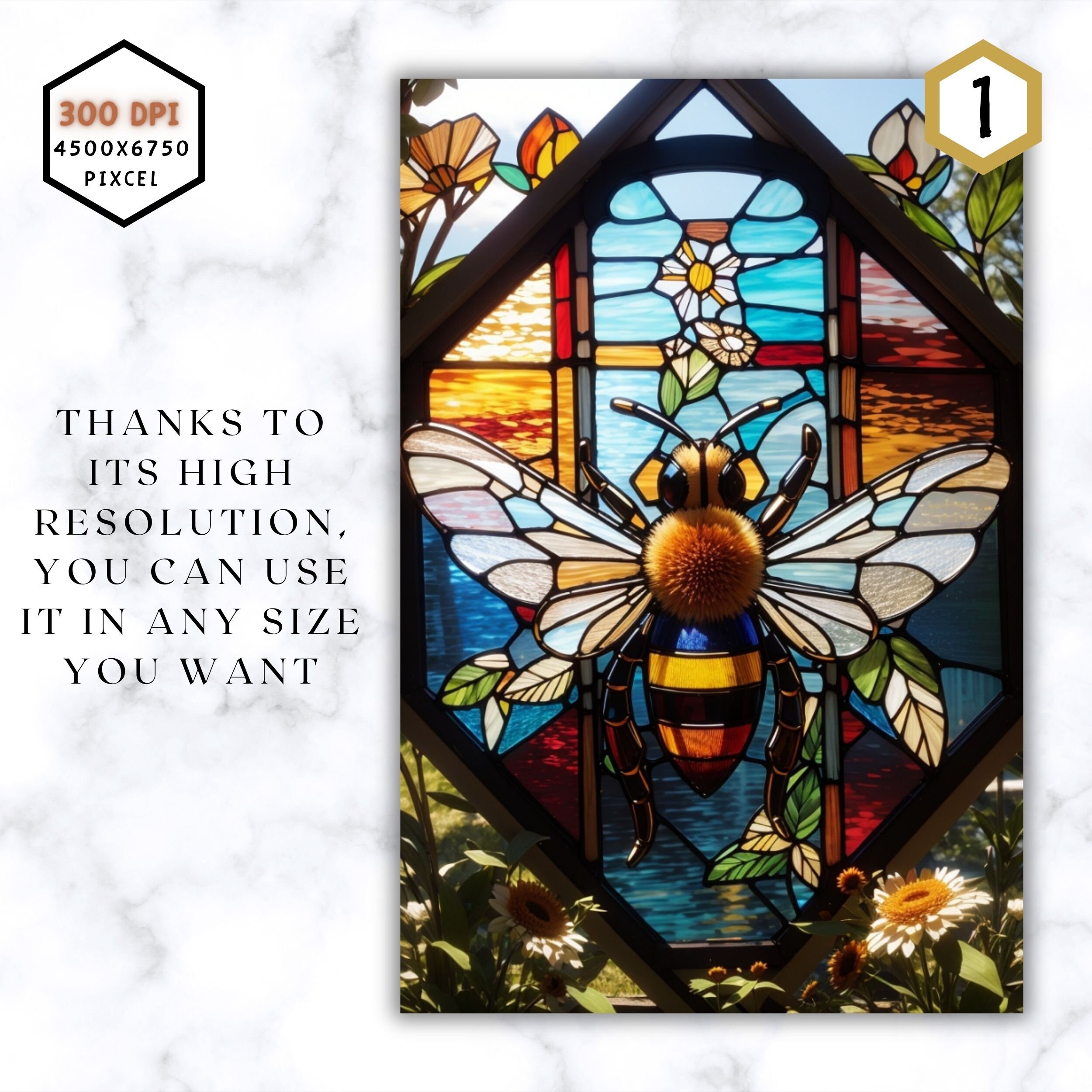 Stained Glass Bee Printable 300 DPI, Digital Download, Stained Glass ...