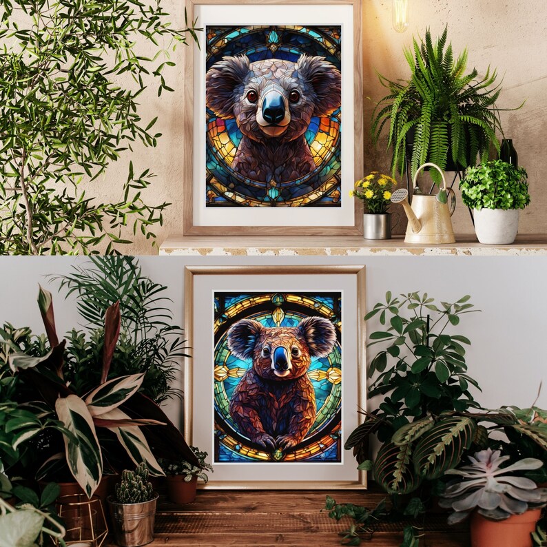 Stained Glass Koala Animal PNG Printable Images, Dıgıtal Download ...
