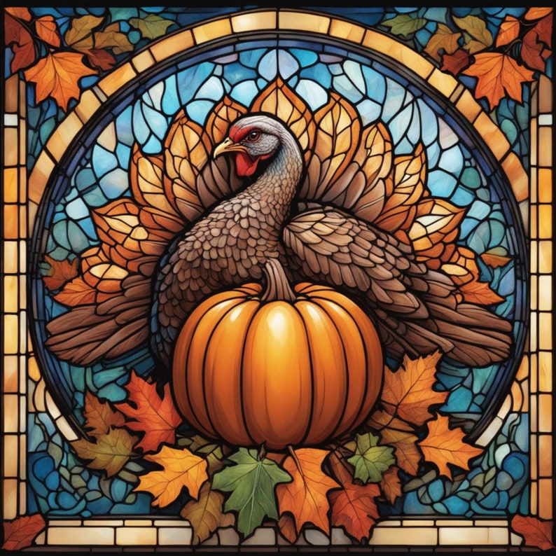 Stained Glass Thanksgiving Printable Png ımage, Pumpkin Png, Autumn ...