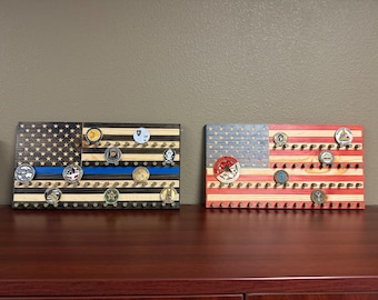 Challenge Coin Display, Waving Flag, Handmade, Challenge Coin Holder - Etsy