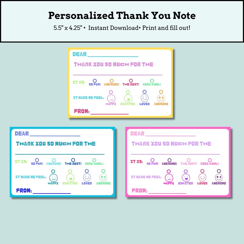 Kids Thank You Cards - Etsy