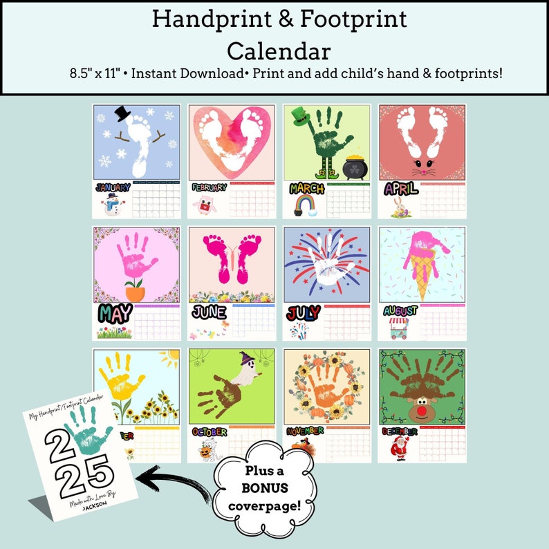 Handprint Calendar 2025, 2025 Handprint Footprint Calendar Craft ...