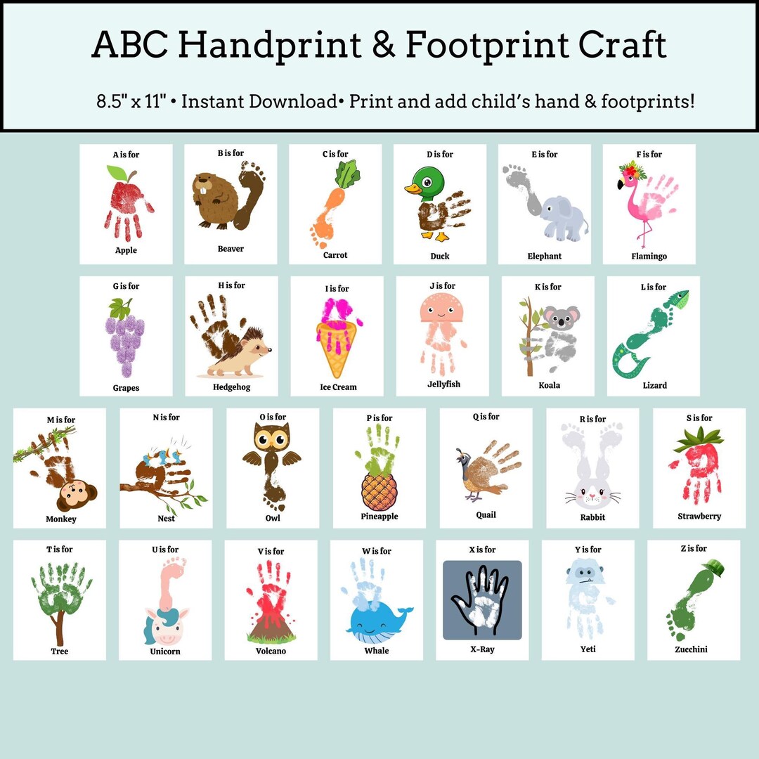Kindergarten Alphabet Craft Pack, DIY Handprint and Footprint Art for ...