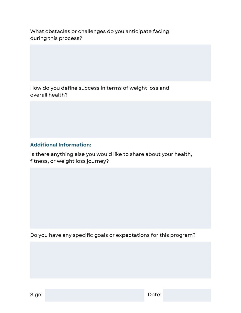 Client Assessment for Diet & Exercise PDF - Etsy