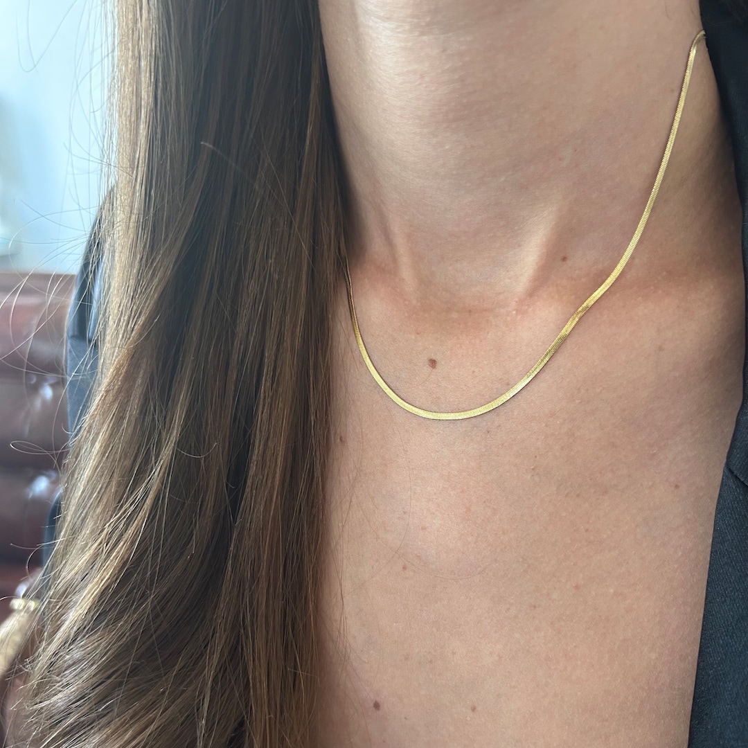 Thin Snake Herringbone Chain Necklace, Minimalist 18K Gold Filled ...