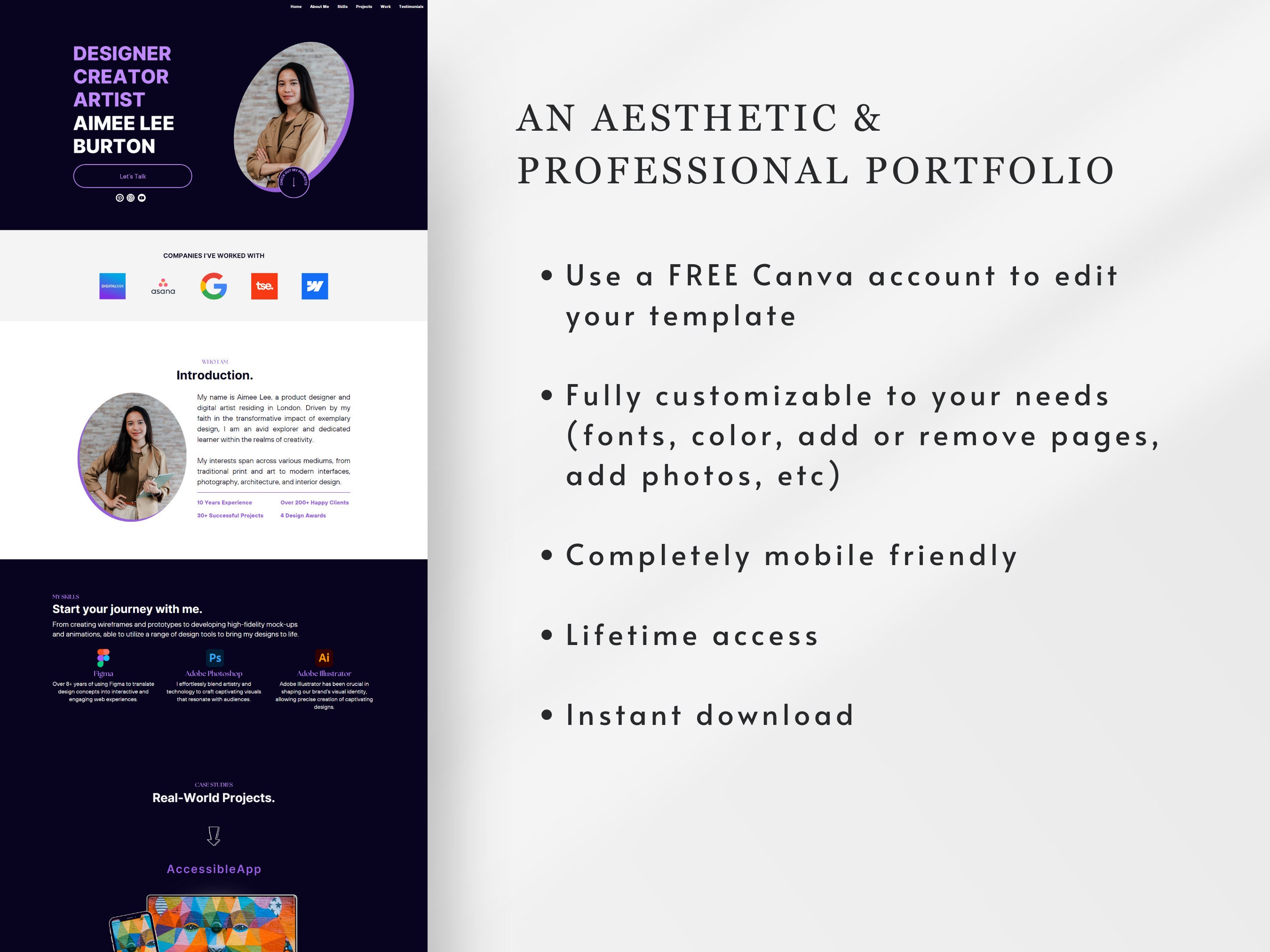 Bold UX Portfolio Website Template Canva Editable Graphic Design ...