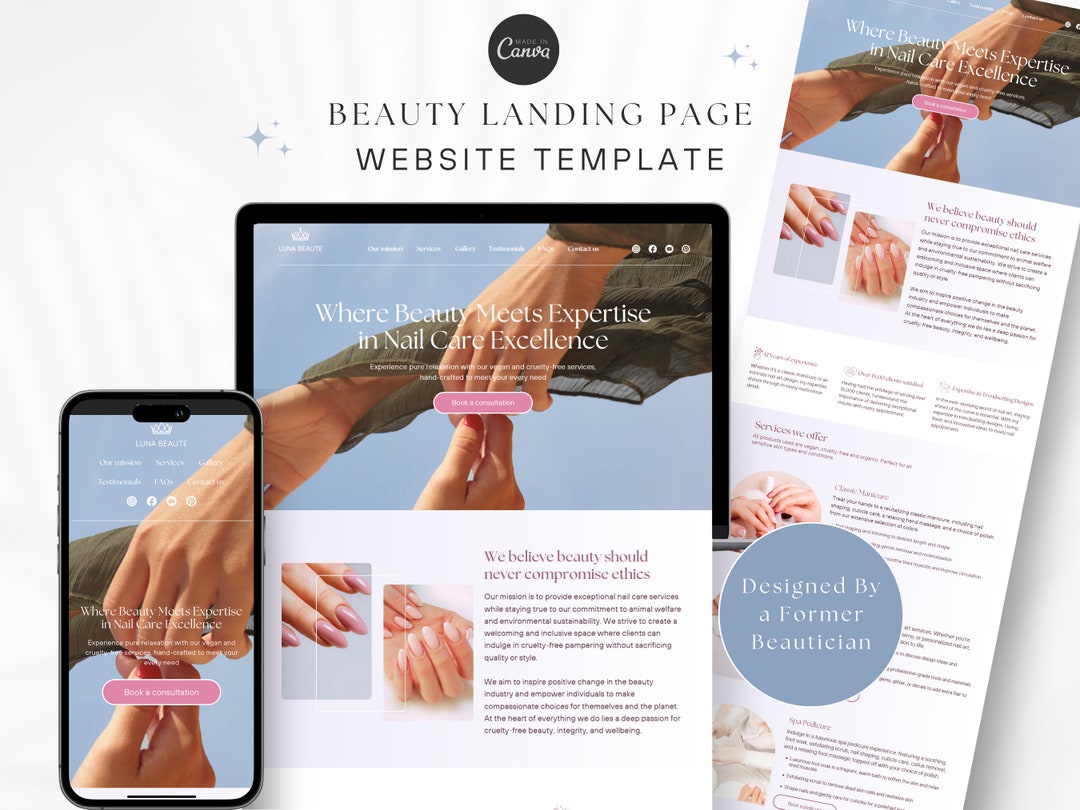 Beauty Website Template Nail Salon Template Editable Canva Esthetician ...