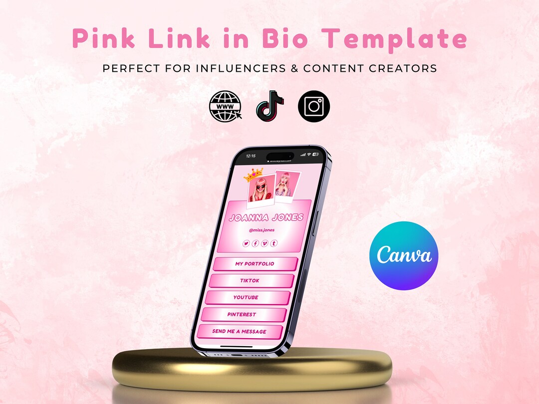 Pink IG Link in Bio Template Canva Editable Barbie Inspired Tiktok Bio ...
