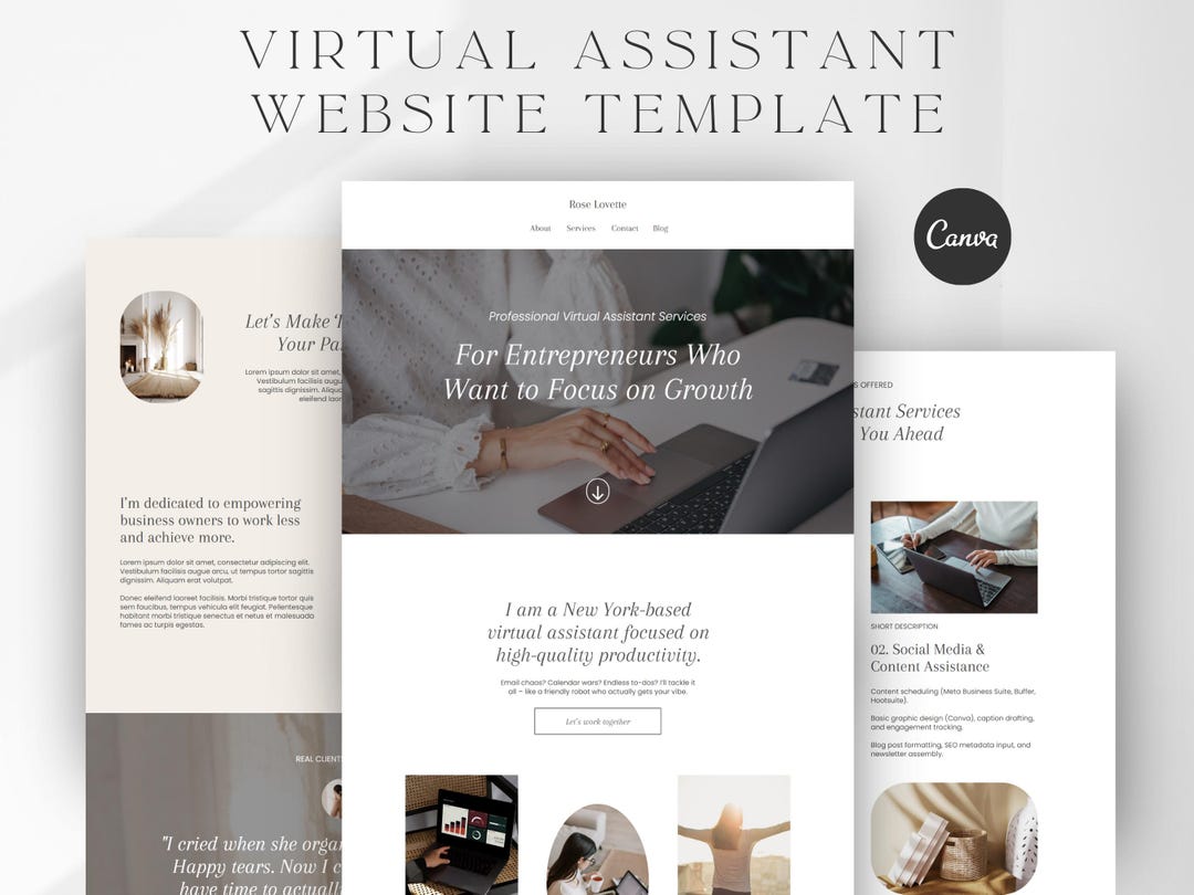Virtual Assistant Website Template Canva VA Portfolio Editable One ...