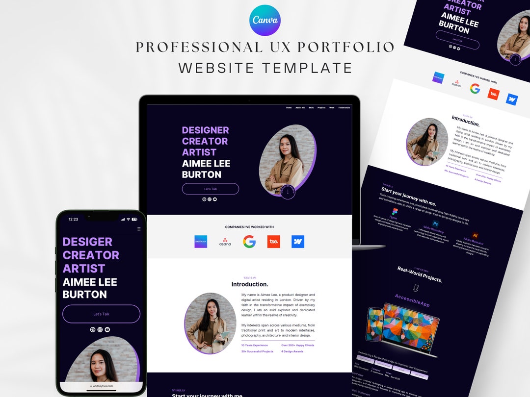Bold UX Portfolio Website Template Canva Editable Graphic Design ...