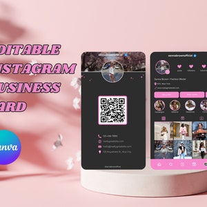 Pink Instagram Business Card Template Canva Editable Bold Instagram ...