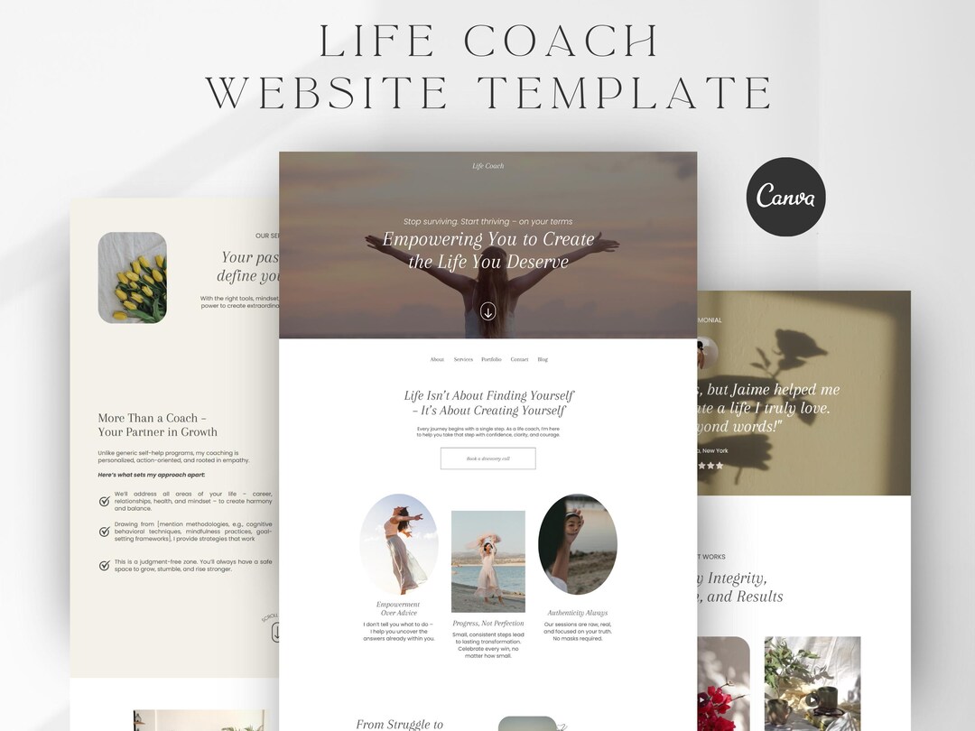 Life Coaching Website Template Canva Editable Therapist Website ...