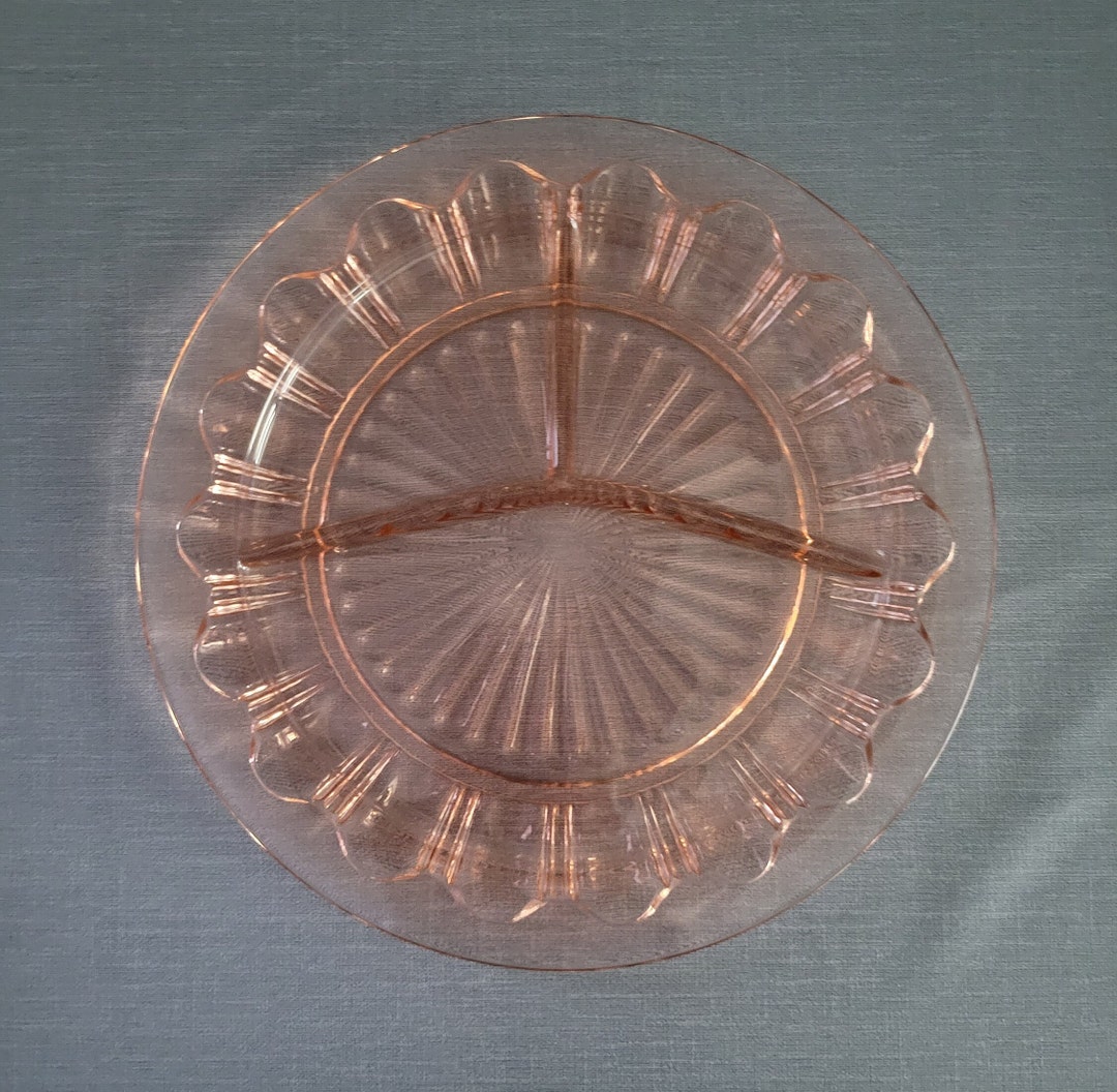 Rare Vintage Glassware, Amber-rose Colored Glassware, 3 Dividers Round ...