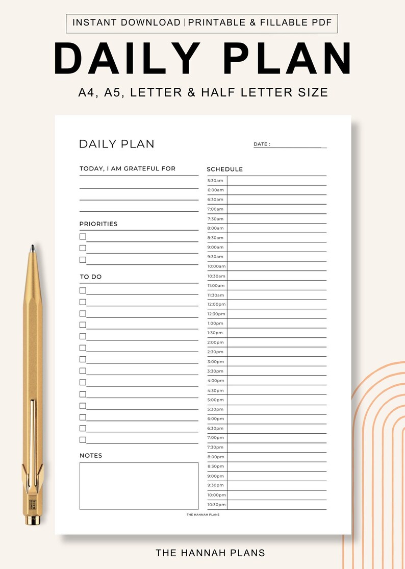 Daily Planner, Daily Planner Printable, Planner, Printable Planner ...
