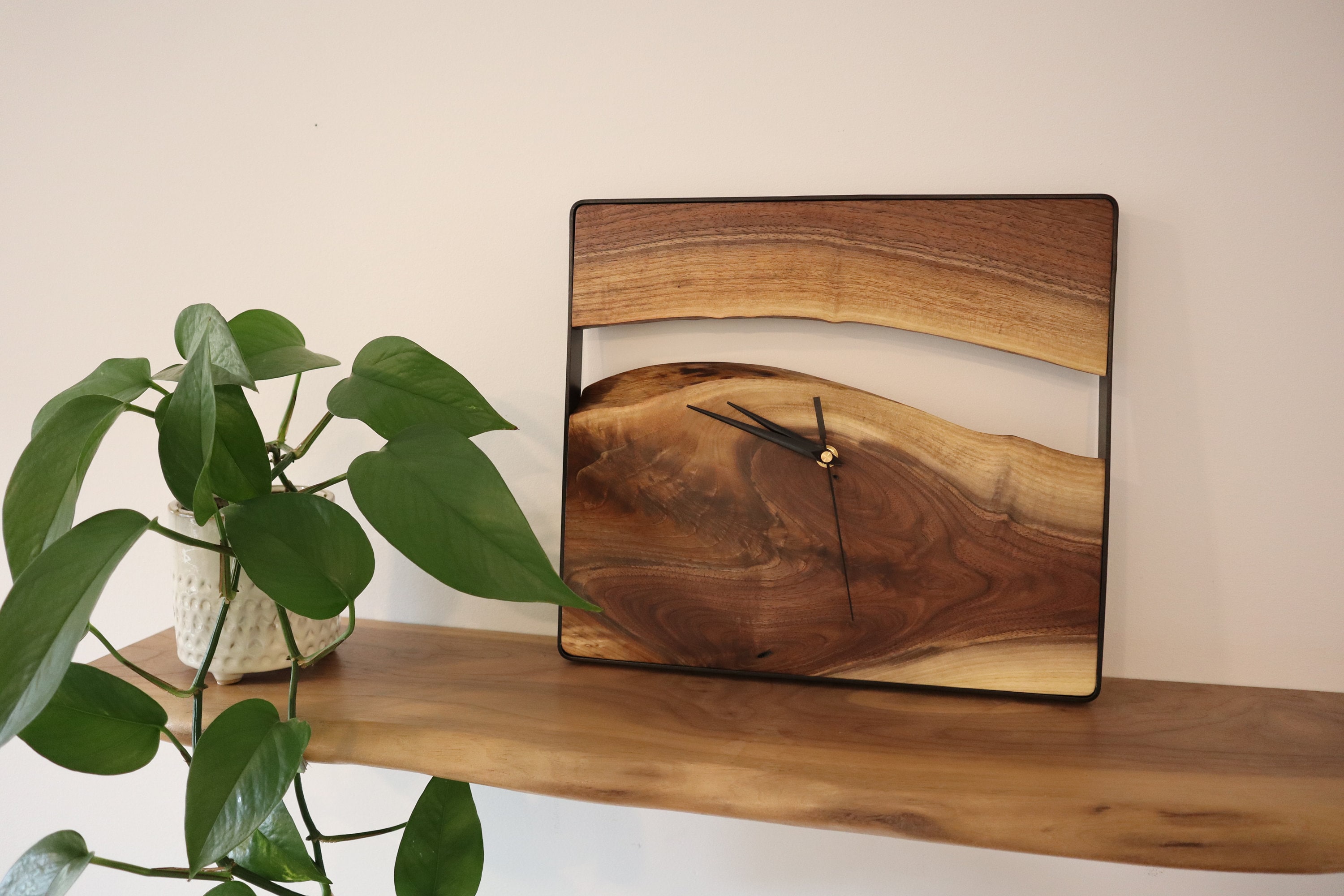 Live Edge Wood + Metal Clock Rustic Modern Minimalist Decor ...