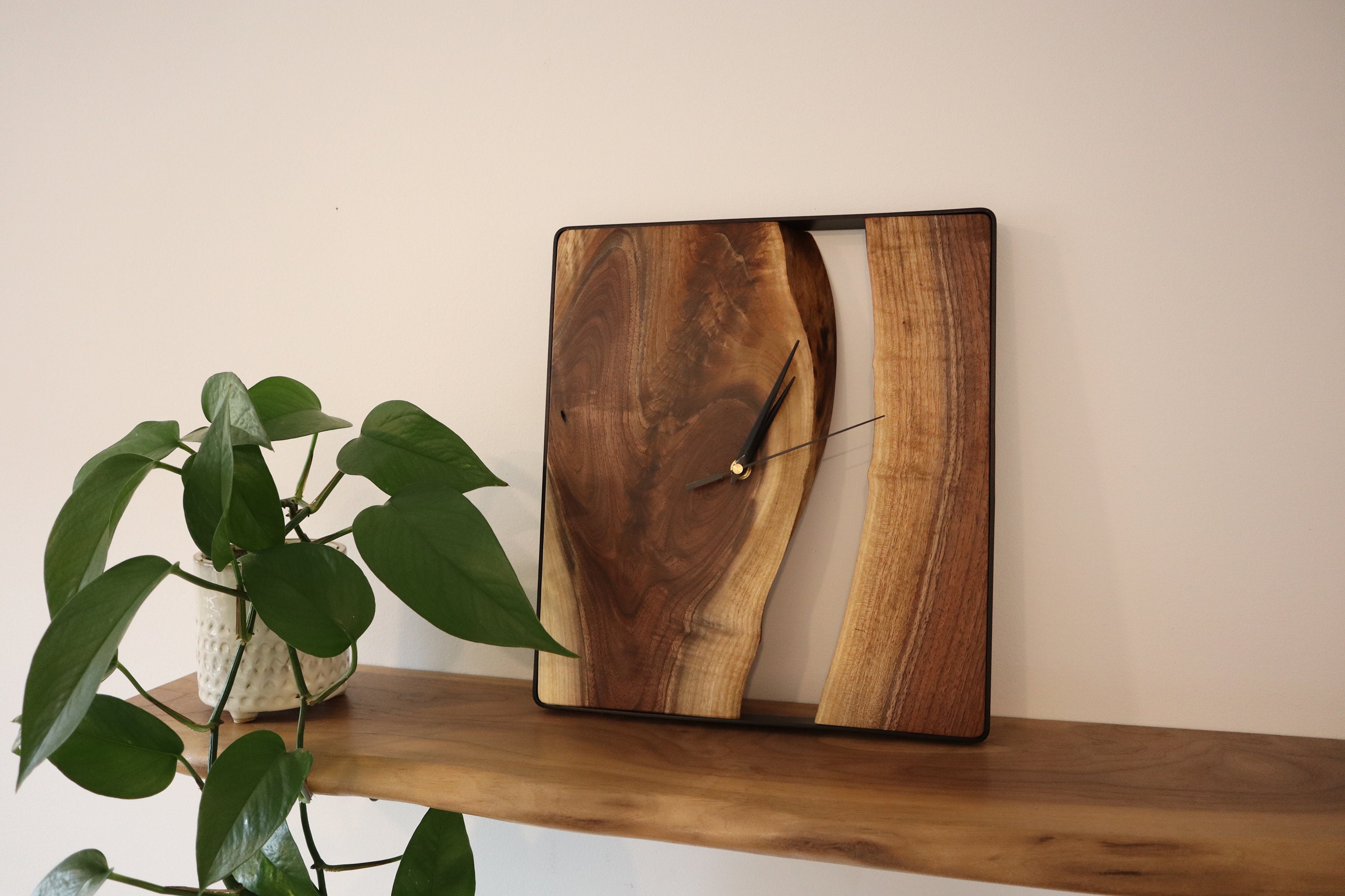 Live Edge Wood + Metal Clock Rustic Modern Minimalist Decor ...