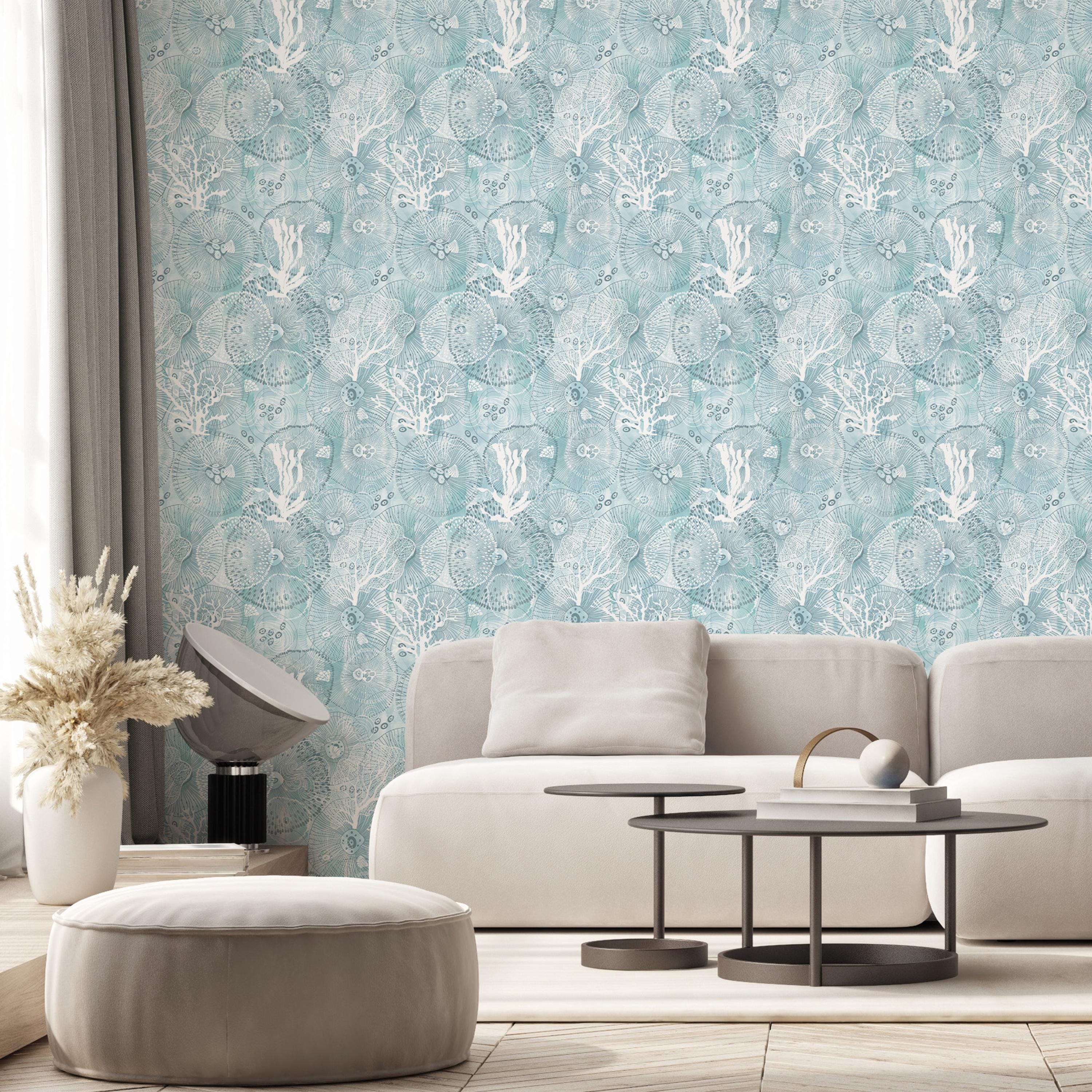 Aqua Blue Coral Reef Wallpaper - Ocean Nautical Blue Coastal Beach ...