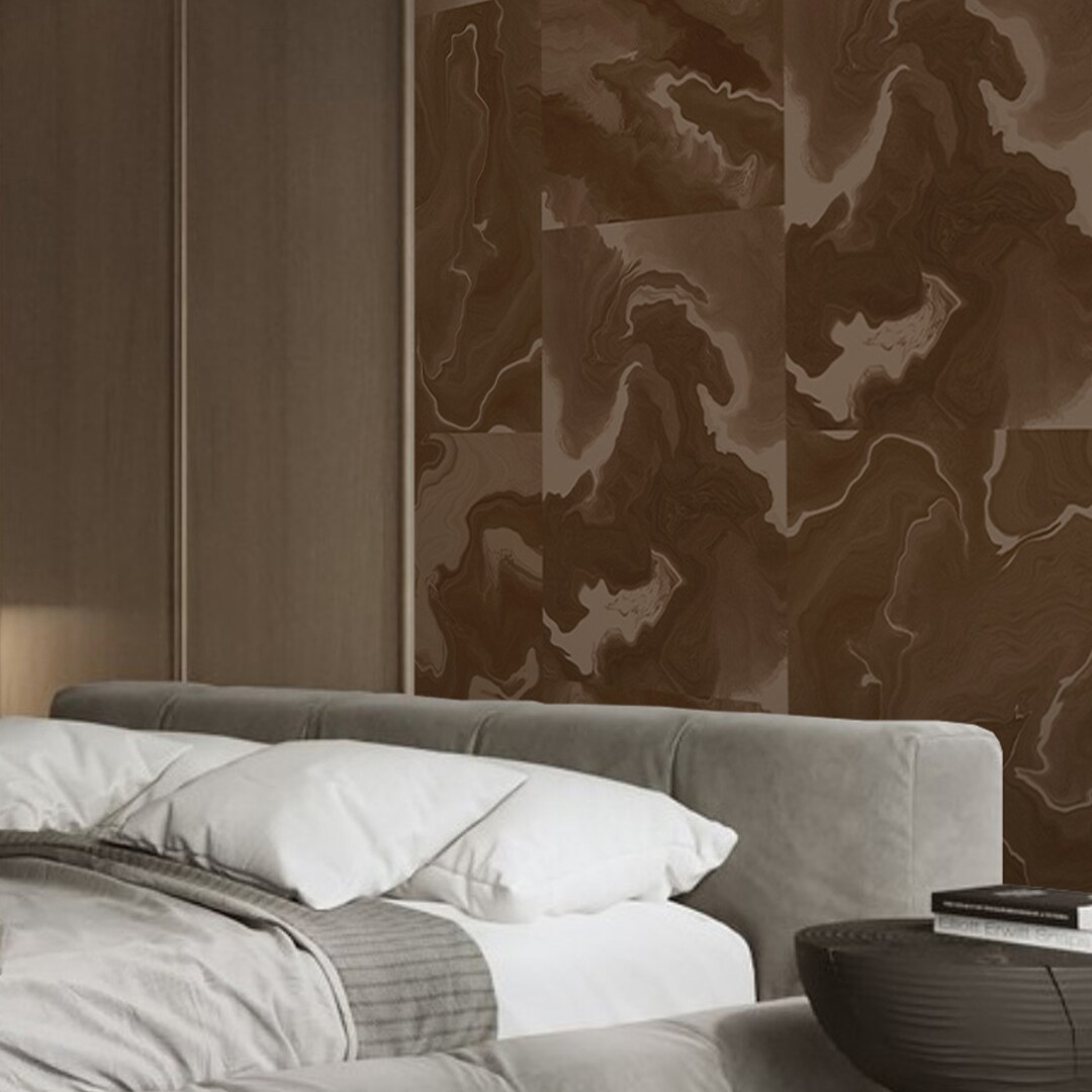 Brown Abstract Marble Squares Self Adhesive Wall Mural - Modern Style ...