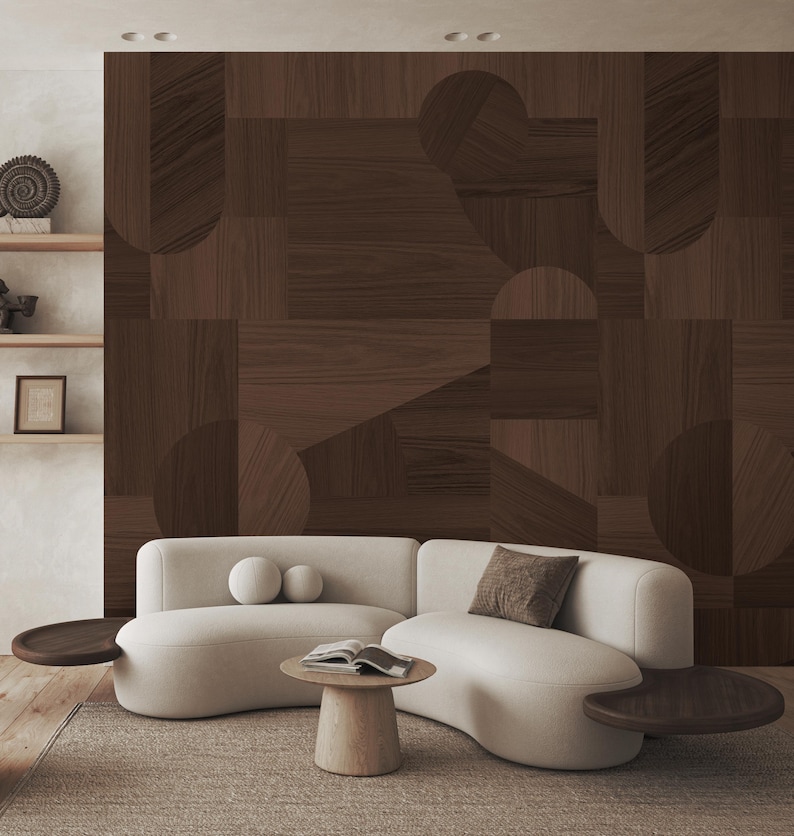 Dark Walnut Faux Wood Texture Wall Mural - Wooden Mosaic Japandi ...