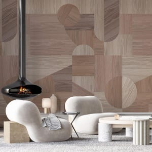 Geometric Wood Panel Wall Mural - Wooden Abstract Shapes Peel and Stick ...